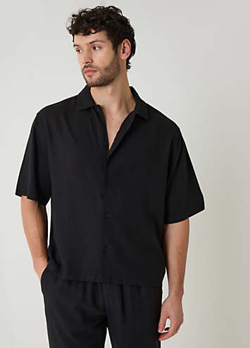 Threadbare Black Boxy Fit Linen Blend Short Sleeve Shirt | Kaleidoscope