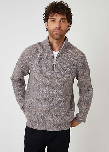 Threadbare Brown Knitted Quarter Zip Jumper | Kaleidoscope