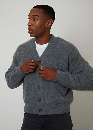 Threadbare Grey Fluffy Knitted Button Up Cardigan | Kaleidoscope