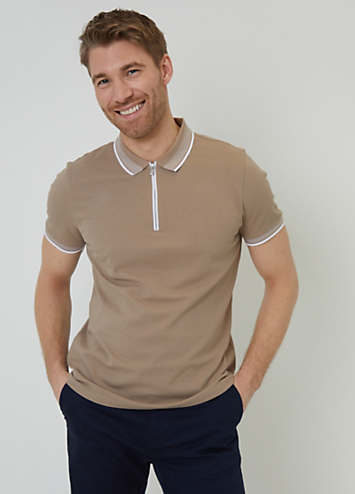 Threadbare Honeycomb Textured Quarter Zip Polo Shirt | Kaleidoscope