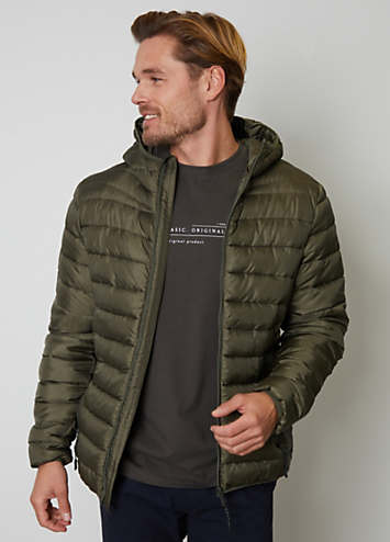 Threadbare Khaki Matte Finish Padded Hooded Jacket | Kaleidoscope