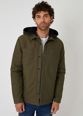 Threadbare Khaki Quilted Shacket with Borg Lined Hood | Kaleidoscope