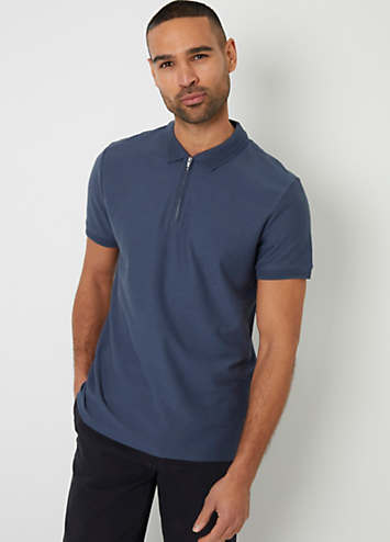 Threadbare Textured Cotton Quarter Zip Polo Shirt | Kaleidoscope