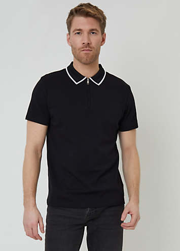Threadbare Tipping Detail Quarter Zip Polo Shirt | Kaleidoscope