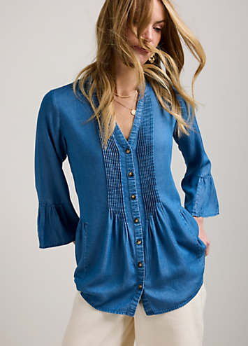Together Blue Tencel Pintuck Blouse | Kaleidoscope