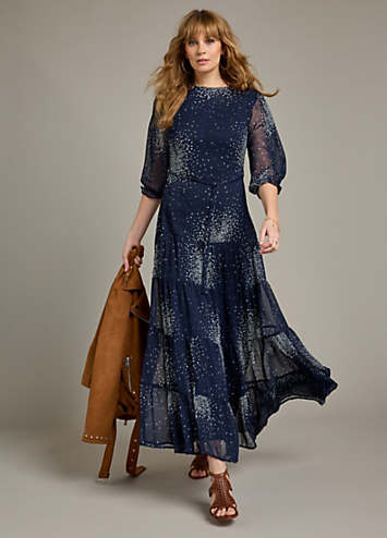 Together Navy Spot Print Tiered Maxi Dress | Kaleidoscope