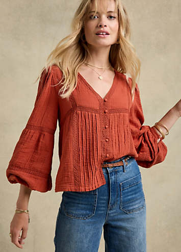 Together Women’s 100% Cotton Rust Lace Trim Blouse Co-Ord | Kaleidoscope