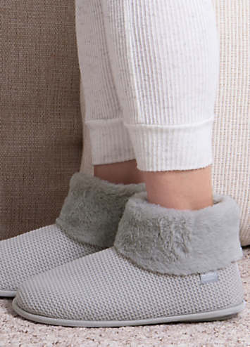 Totes Isotoner Isotoner Ladies Grey Knit Boot With Fur Cuff Slippers ...