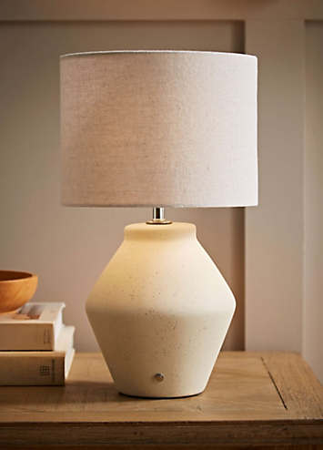 ValueLights Finn Cream Ceramic Rechargeable Table Lamp with Linen Shade ...