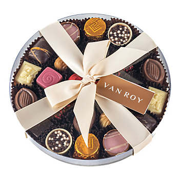 Van Roy Assorted Belgian chocolates in a round box with ribbon ...