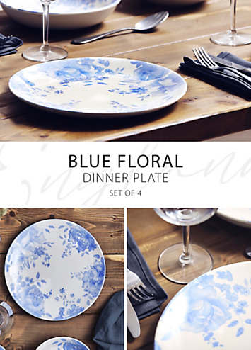 Wade Pottery Set of 4 Wade Pottery Blue Floral Dinner Plates | Kaleidoscope