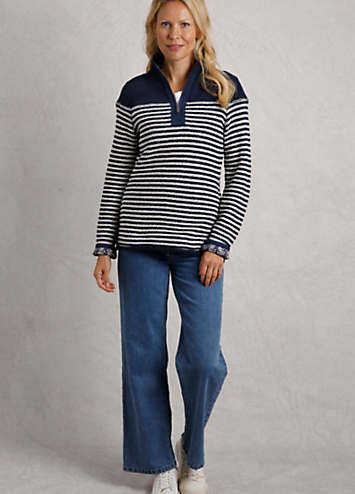 Weird Fish Juliet Quarter Zip Stripe Macaroni | Kaleidoscope