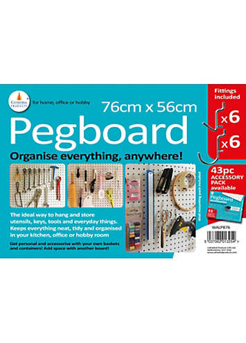 White Peg Board 76 x 56cm with 12 Hooks | Kaleidoscope