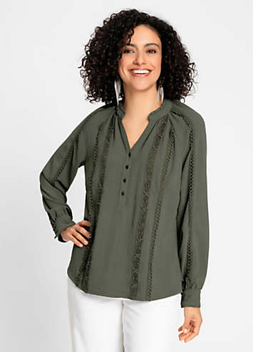 Witt Long Sleeve Lace Trim Button-Up Blouse | Kaleidoscope