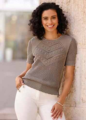 Witt Short Sleeve Ajour Knit Patterned Sweater | Kaleidoscope