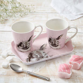 Wrendale Rabbit Porcelain Mugs & Tray Set | Kaleidoscope