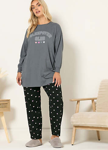 Yours Curve ’Sleepover Club’ Wide Leg Pyjama Set | Kaleidoscope