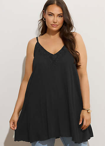 Yours Curve Black Crochet Trim Cami Top | Kaleidoscope