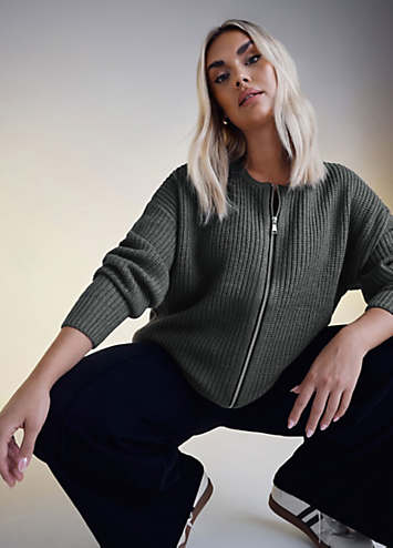 Yours Curve Knitted Bomber Cardigan | Kaleidoscope