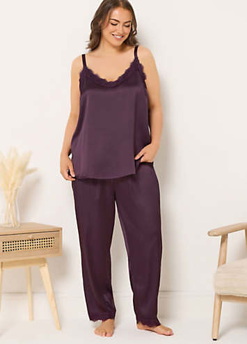 Yours Curve Satin Lace Cami Pyjama Set | Kaleidoscope