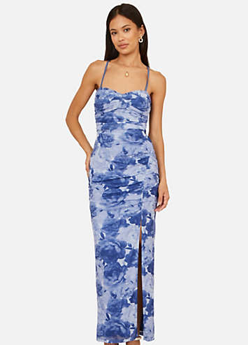 Yumi Mesh Ruched Midi Dress with Split | Kaleidoscope