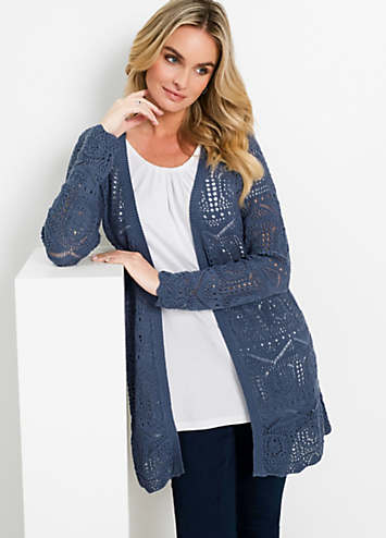 bonprix Ajour Knit Longline Cardigan | Kaleidoscope