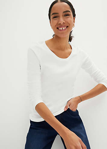 bonprix Cotton Rib Long Sleeve Top | Kaleidoscope
