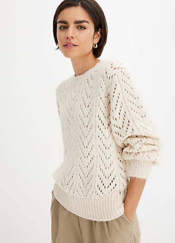 bonprix Fluffy Ajour Knit Jumper | Kaleidoscope
