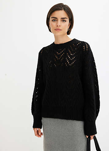 bonprix Fluffy Ajour Knit Jumper | Kaleidoscope