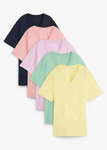 bonprix Pack of 5 Basic V-Neck T-Shirts | Kaleidoscope