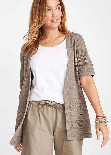 bonprix Pointelle Knit Short Sleeve Cardigan | Kaleidoscope