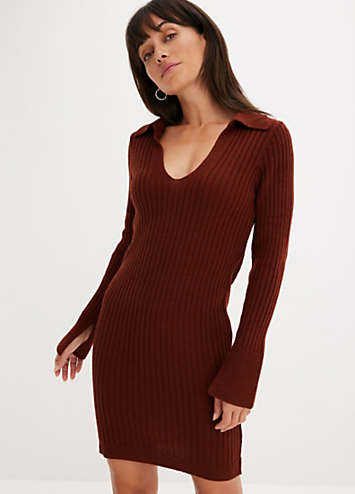 bonprix Rib Knit Long Sleeve Dress | Kaleidoscope