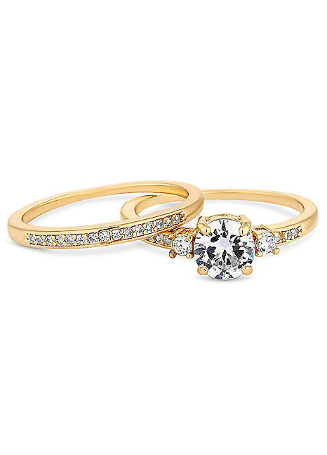 Jon Richard Gold Plated Cubic Round Stone Engagement Ring Set ...