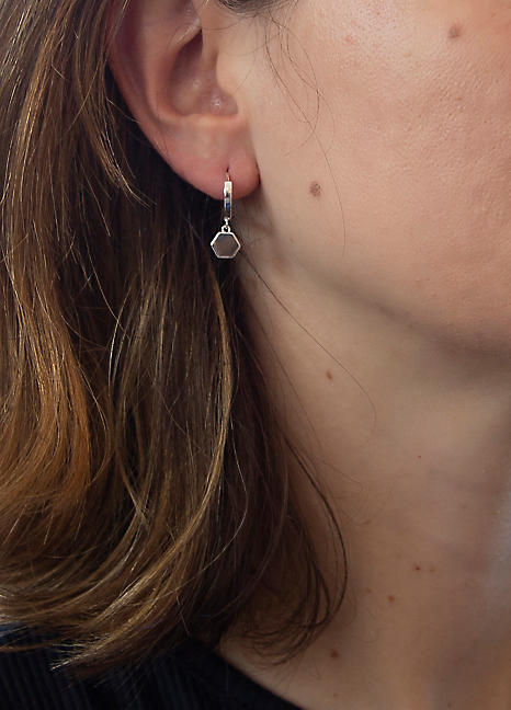 Tuscany Silver Sterling Silver Hexagon Hoop Creole Earrings