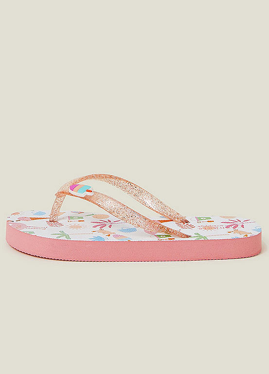 Accessorize Angelz Girls Beach Print Glitter Flip Flops | Kaleidoscope