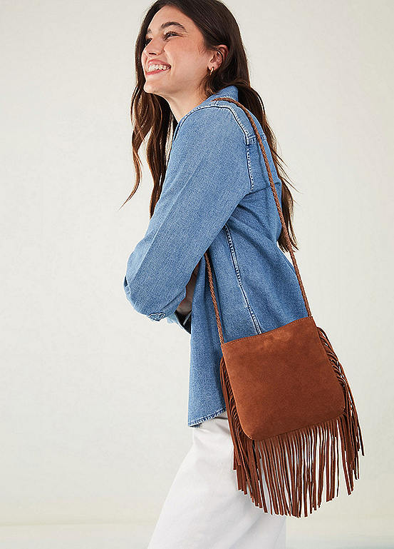 Accessorize Leather Fringe Cross-Body Bag | Kaleidoscope