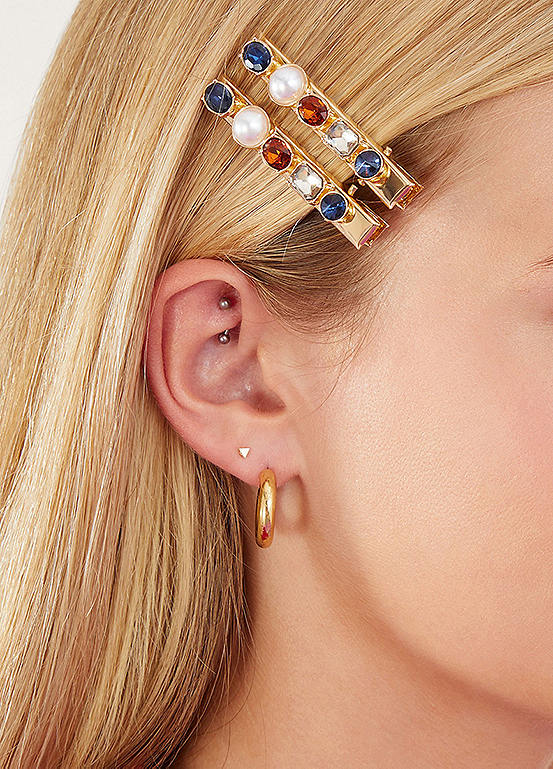 Accessorize Set of 2 Mixed Gem Pearl Hair Clips | Kaleidoscope