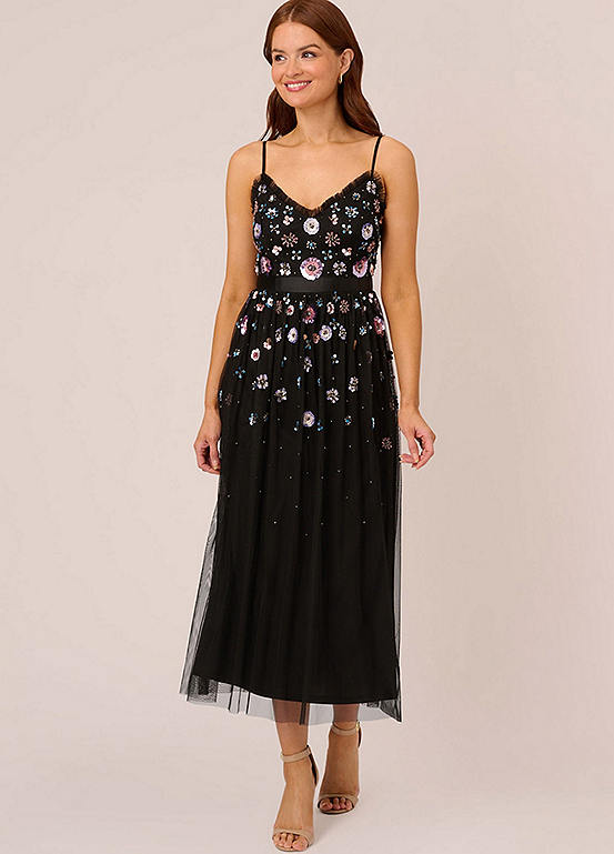Adrianna Papell Multi Floral Beaded Dress Kaleidoscope