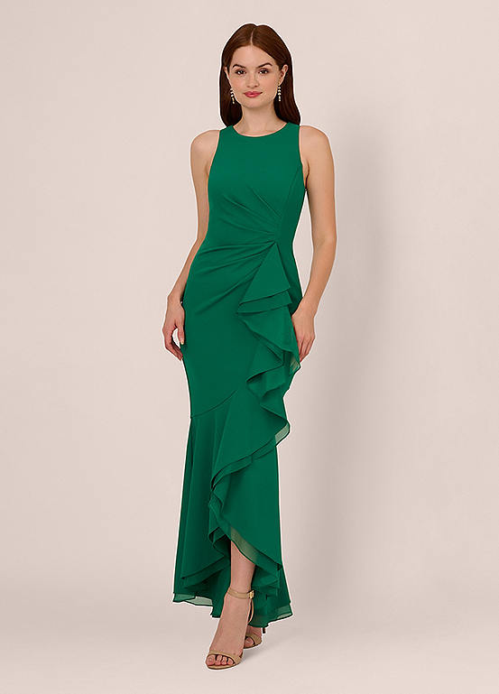 Adrianna Papell Ruffle Crepe Halter Gown | Kaleidoscope
