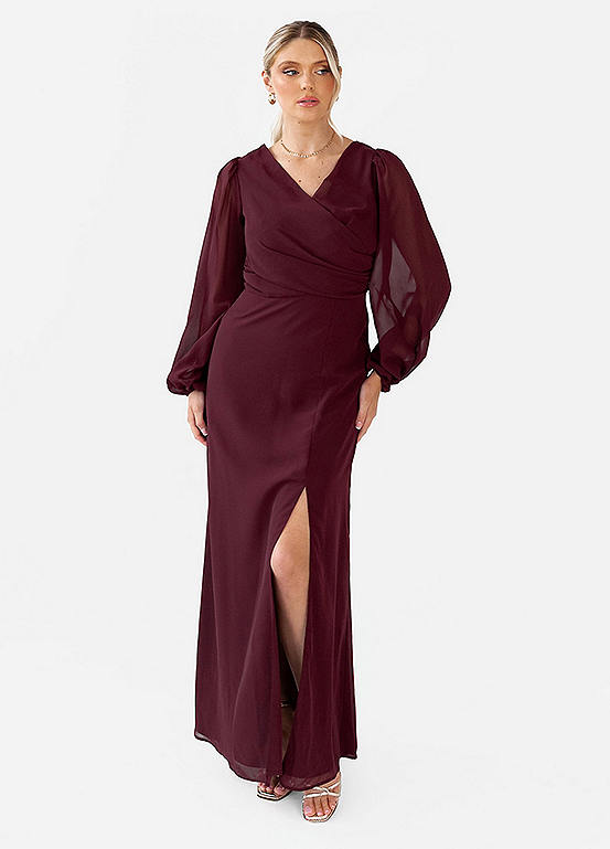 Anaya With Love Recycled Maroon Faux Wrap Blouson Sleeve Maxi Dress ...