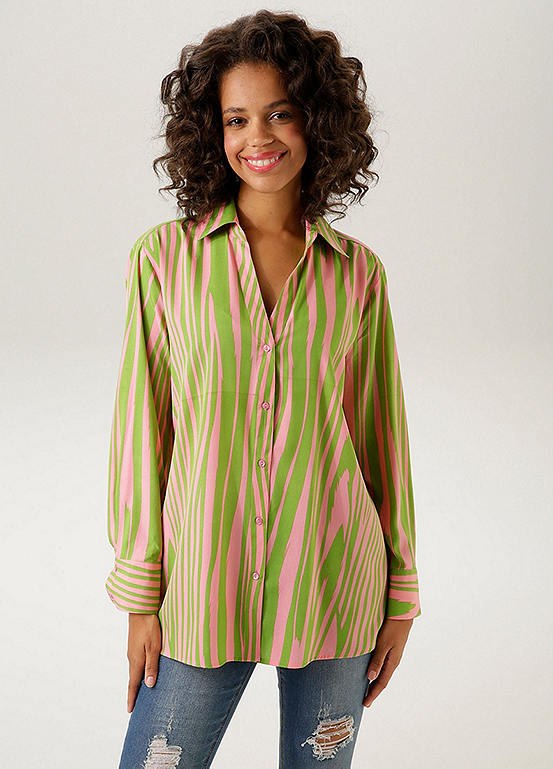Aniston Stripe Long Sleeve Longline Shirt | Kaleidoscope