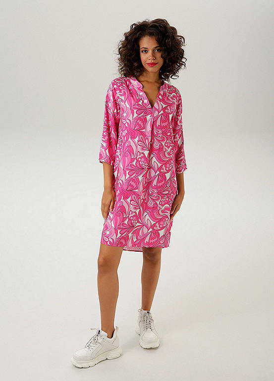 Aniston Three Quarter Length Sleeve Graphic Print Dress | Kaleidoscope