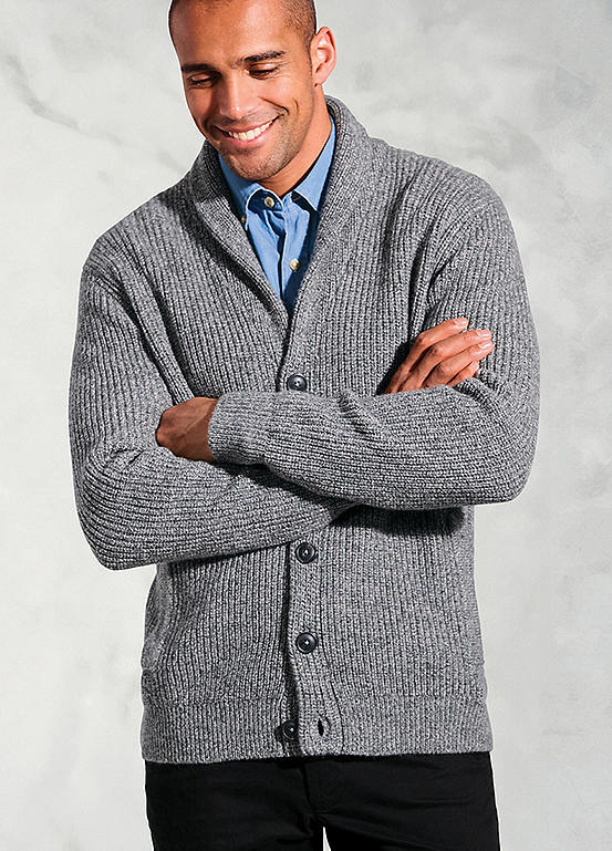 Brook Taverner Ellis Grey Textured Lambswool Shawl Collar Cardigan ...