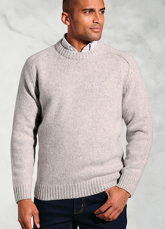 Brook Taverner Rooth Silver Grey Chunky Lambswool Crew Neck Jumper ...