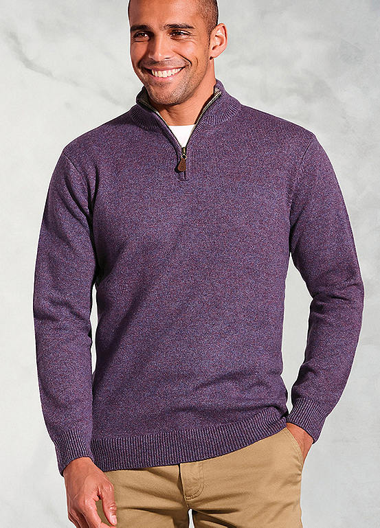 Brook Taverner Rutherford Heather Lambswool Zip Neck Jumper | Kaleidoscope