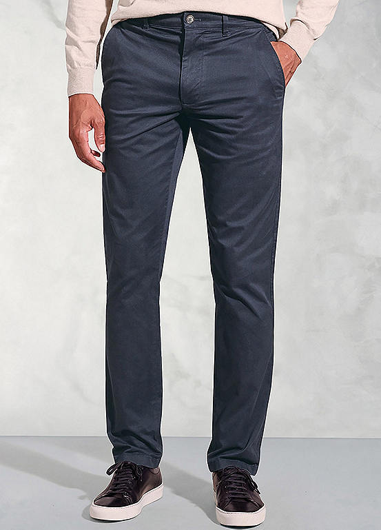 Brook Taverner Tailored Fit Leo Navy Stretch Cotton Chinos | Kaleidoscope