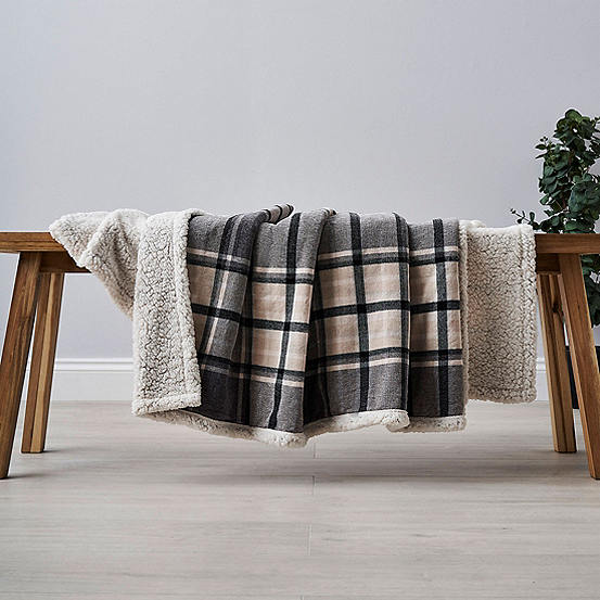 Cascade Home Chenille Check with Sherpa Throw | Kaleidoscope