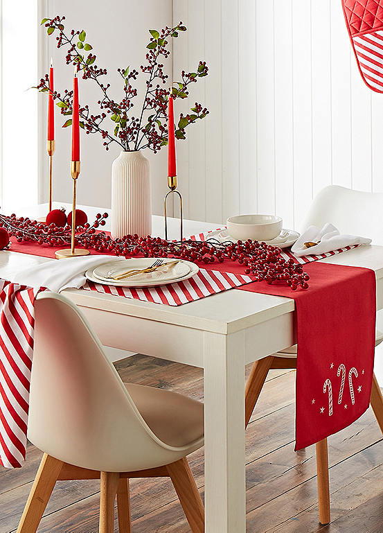 Catherine Lansfield Christmas Candy Cane 100% Cotton Table Runner ...
