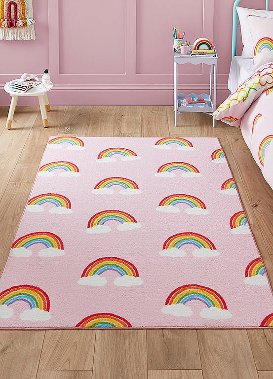 Catherine Lansfield Kids Rainbow Hearts Rug | Kaleidoscope