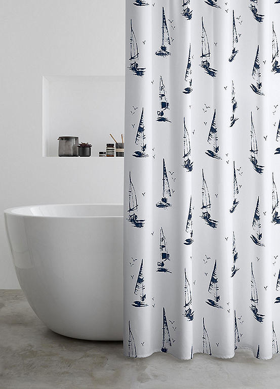 Catherine Lansfield Salcombe Boats Shower Curtain | Kaleidoscope
